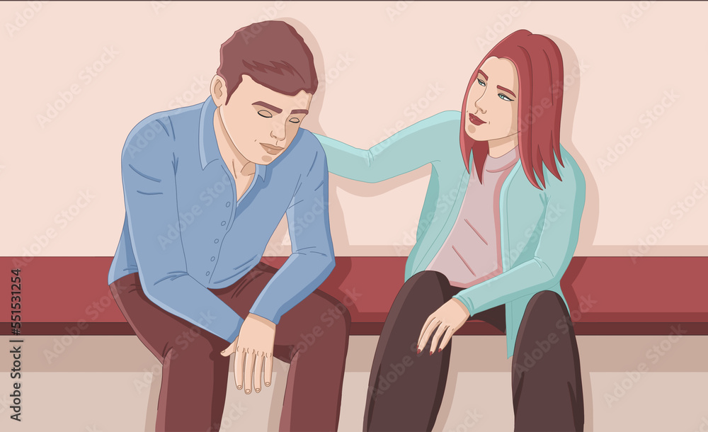 banner with two people supporting each other, red-haired woman ...