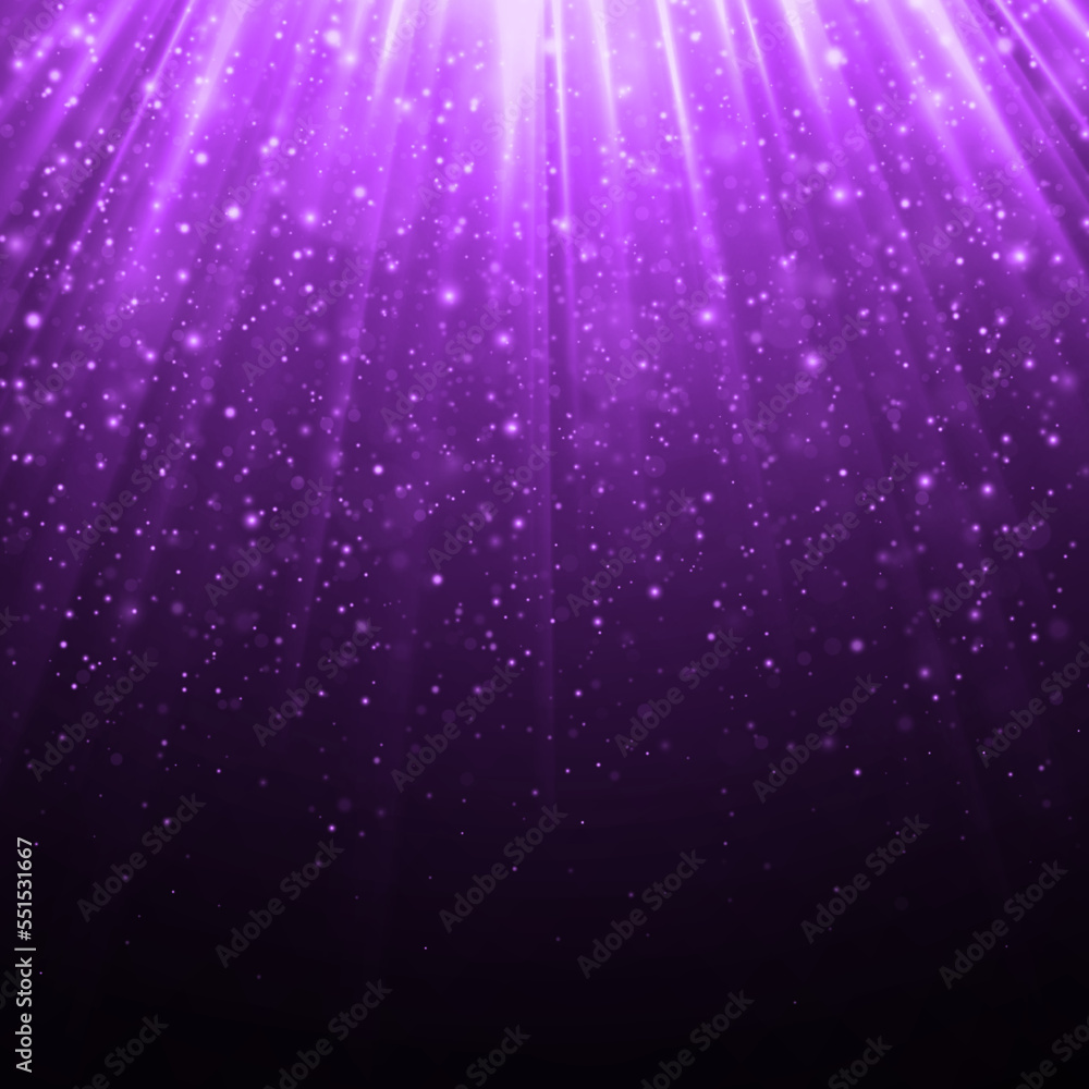 Luminous background of sun flares. Purple sparks glitter special light ...