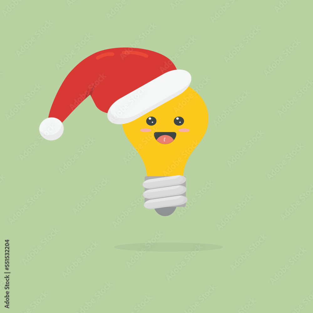 Christmas cute light bulb in santa hat smile laugh funny cartoon vector ...