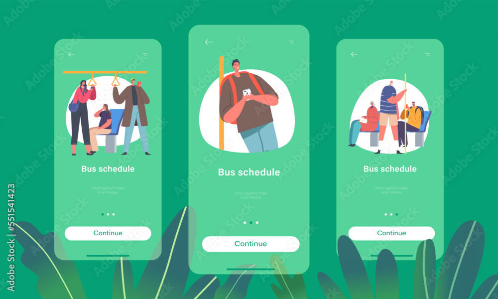 Bus Schedule Mobile App Page Onboard Screen Template. Passengers Travel ...