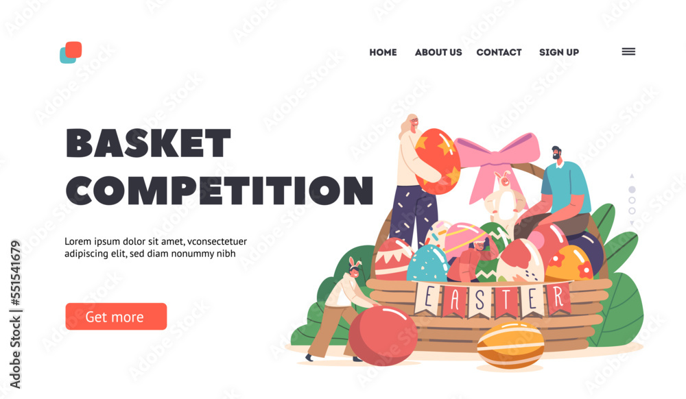 Basket Competition Landing Page Template. Happy Family Celebrate Easter ...