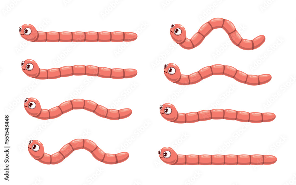 Vektorová grafika „Animated cartoon funny worm. Animation of crawl earthworm. Happy animal ...
