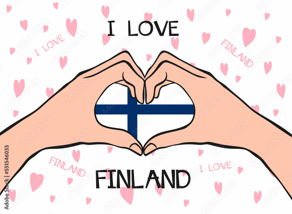 I love Finland. Heart hand gesture with Finland flag. Modern design ...