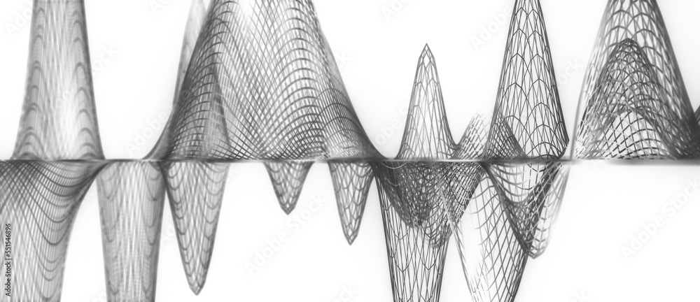 Illustration of abstract wireframe sound waves, visualization of ...