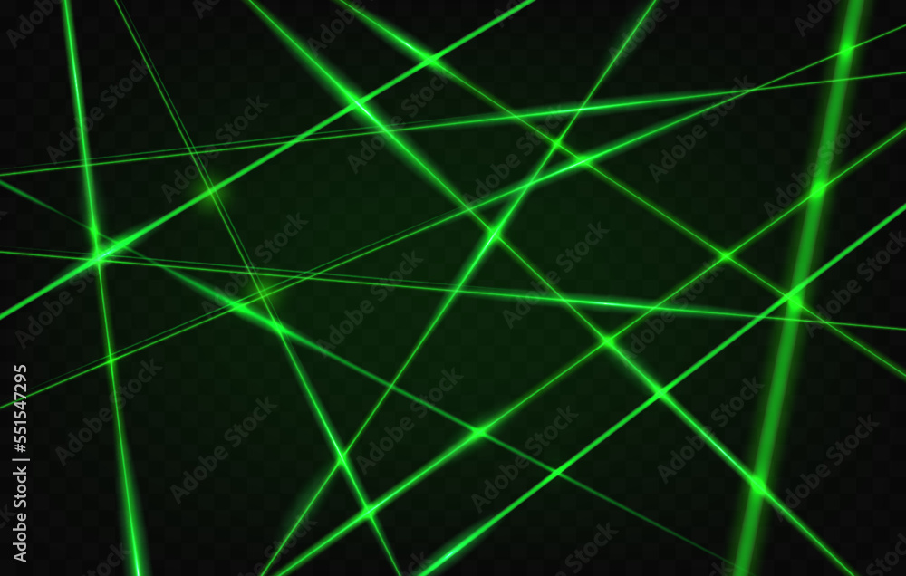 Crossed laser green light beams on black background, vector neon glow ... Crossed laser green light beams on black background, vector neon glow ...