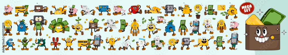 Mega Set of comic characters in retro cartoon style. Cute comic gloved ...