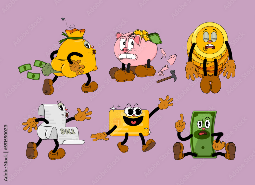 Set of comic characters in retro cartoon style. Cute comic gloved hands ...