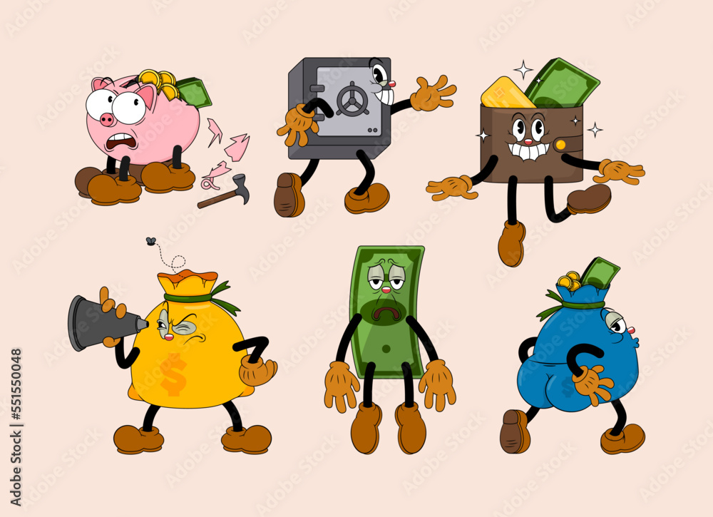Set of comic characters in retro cartoon style. Cute comic gloved hands ...