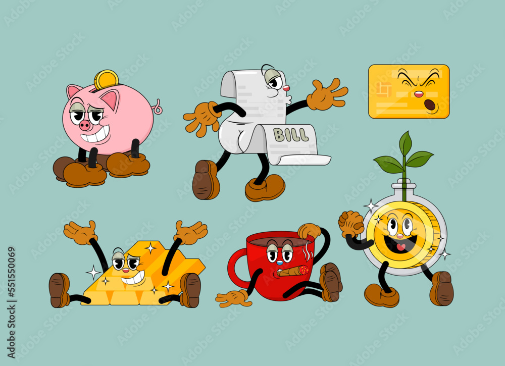 Set of comic characters in retro cartoon style. Cute comic gloved hands ...