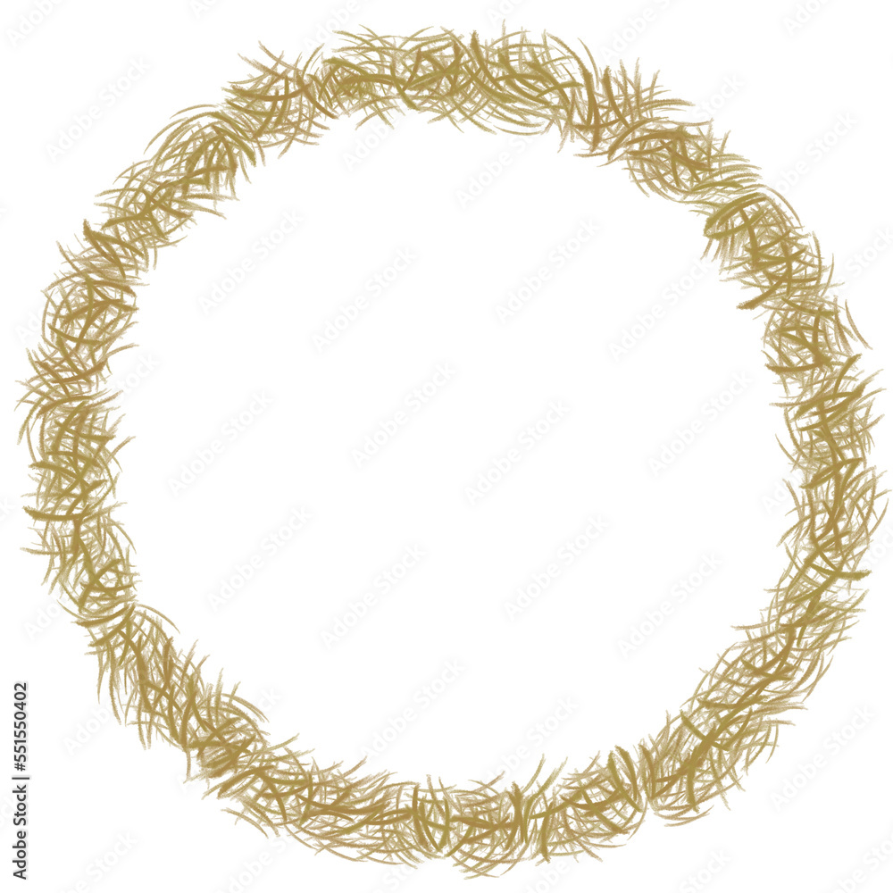 luxury circular frame decorated with gold elements, hand drawn brush ...