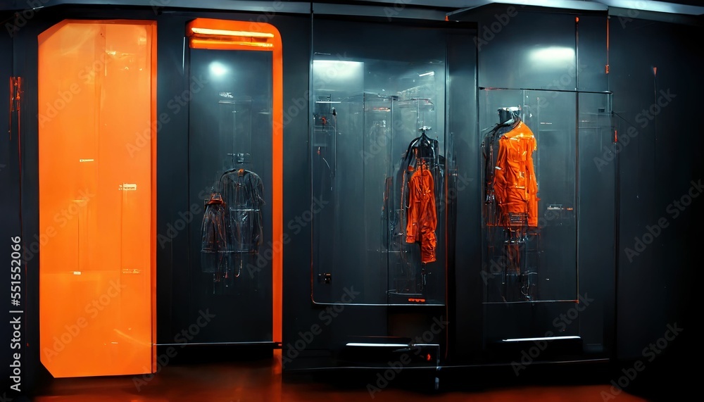 Futuristic school locker room interior at night Stock Illustration ...