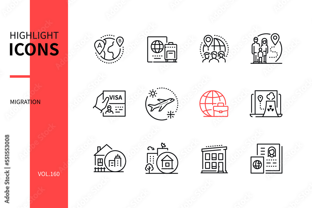 International migration - modern line design style icons set Stock ...