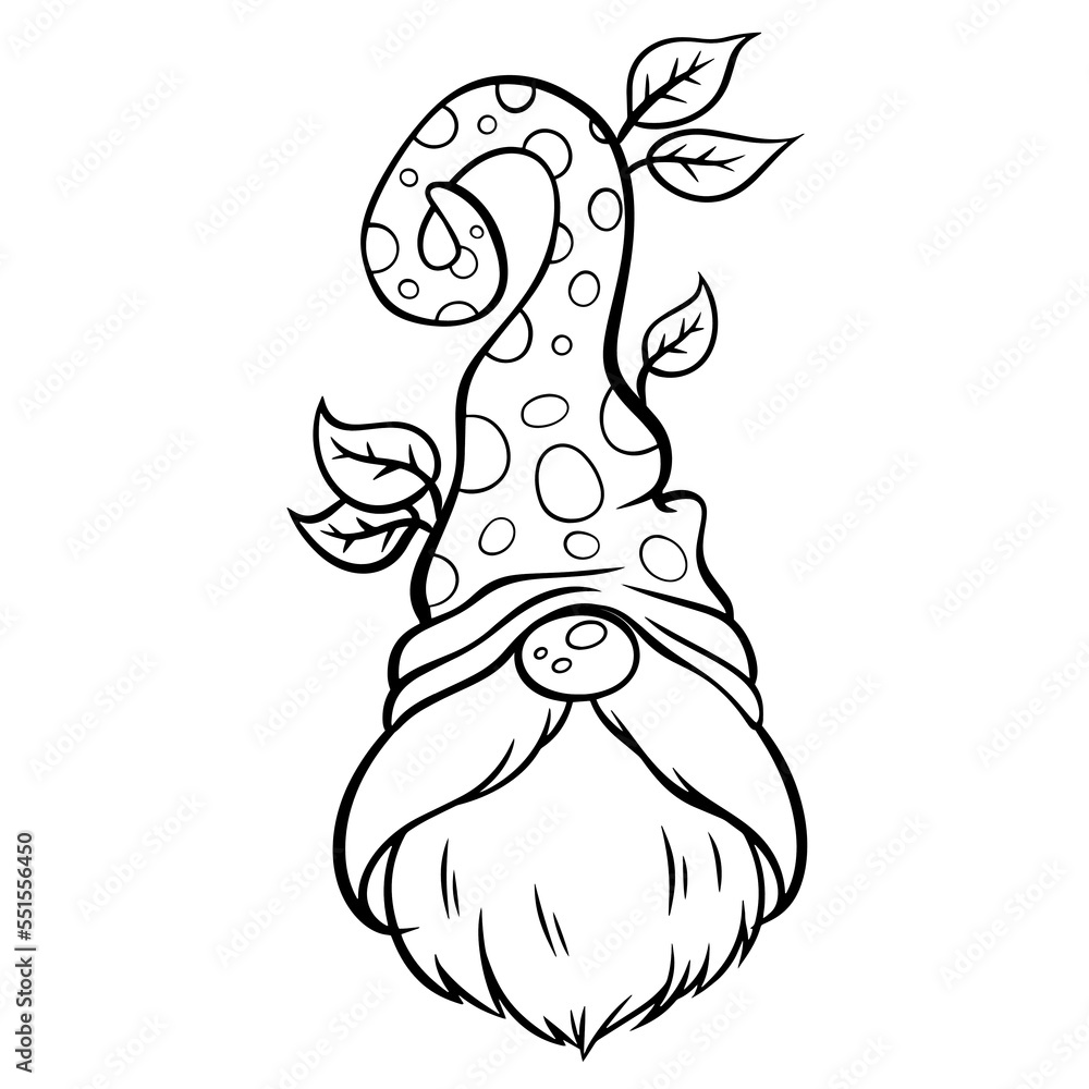 Line art cute gnome is a line drawing in black on a white background ...