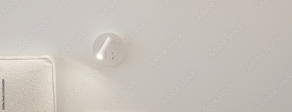 Bedside white LED wall lamp illuminating. Creative modern wall light ...