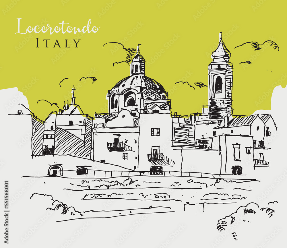 Vector hand drawn sketch illustration of Locorotondo town in Italy ...