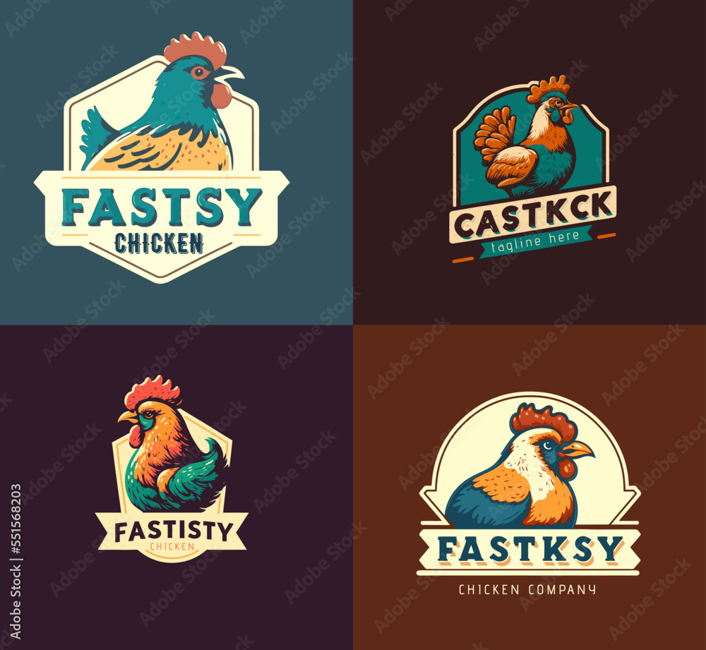 Set of chicken roster logo label illustration. Chicken mascot logo ...