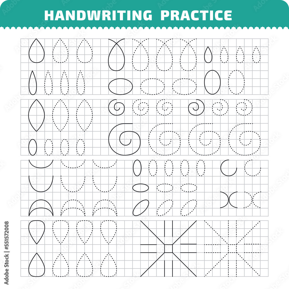 Educational practice page with tracing objects for writing by kids ...