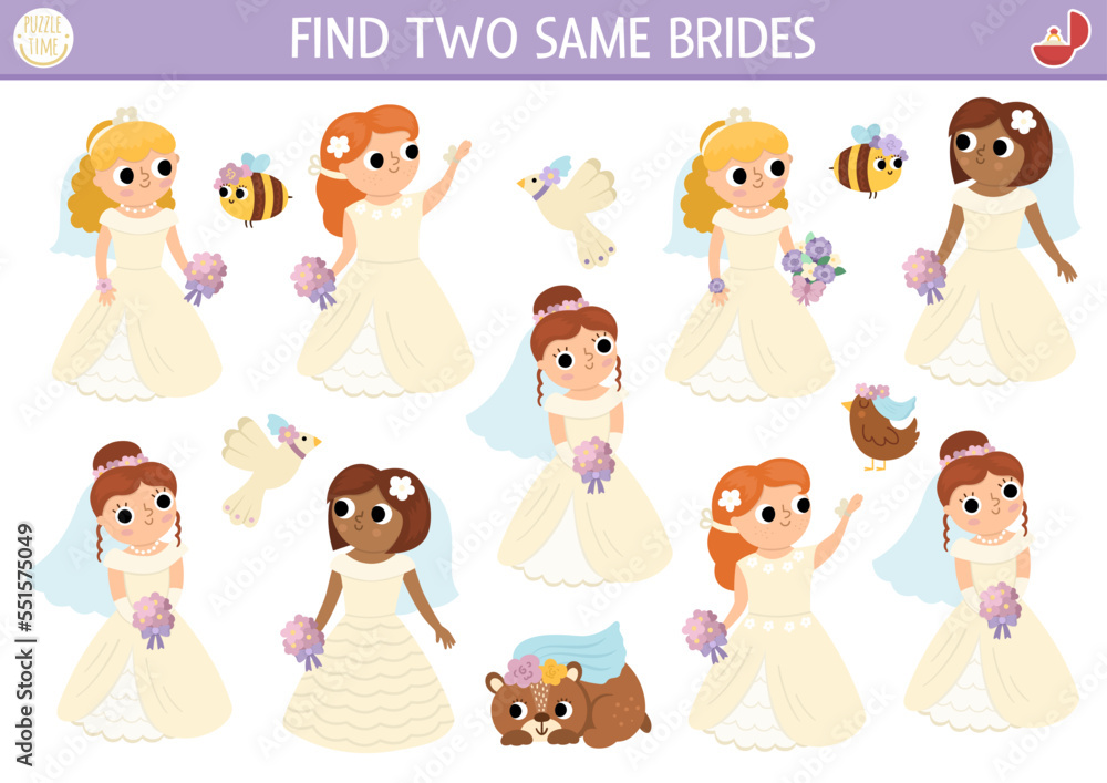 Find two same brides. Marriage ceremony matching activity for children ...