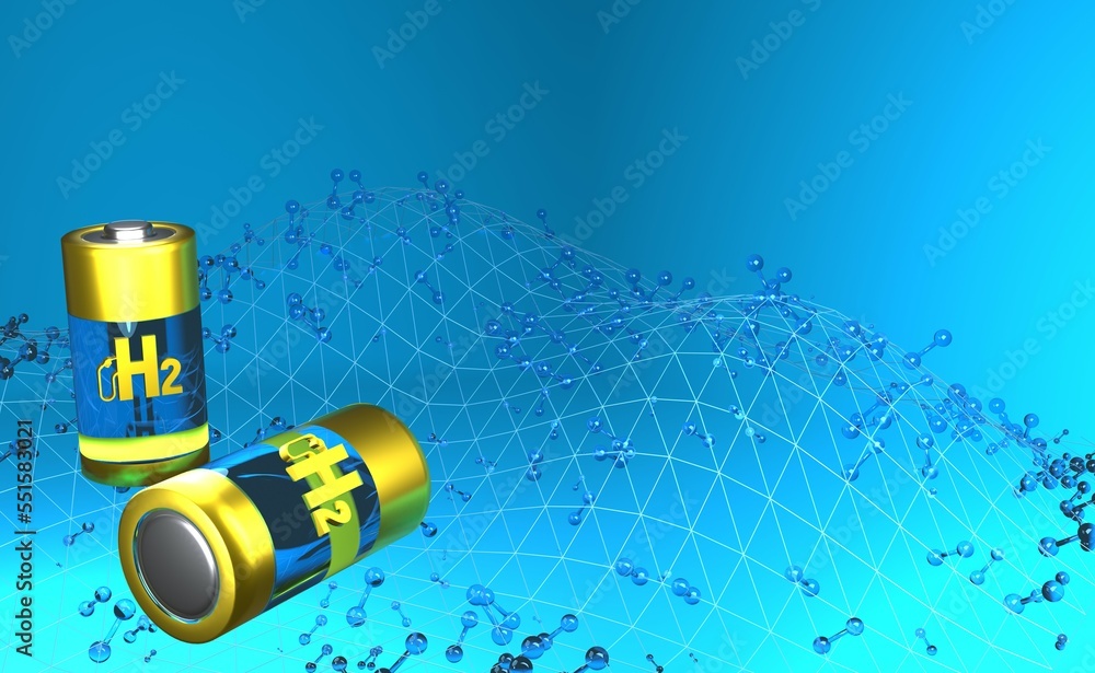 Visualization of hydrogen as the fuel of the battery of the future. 3d ...