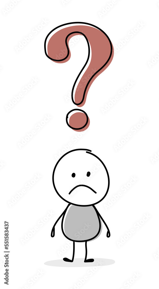 Sad cartoon businessman with question mark icon. Vector Stock Vector ...