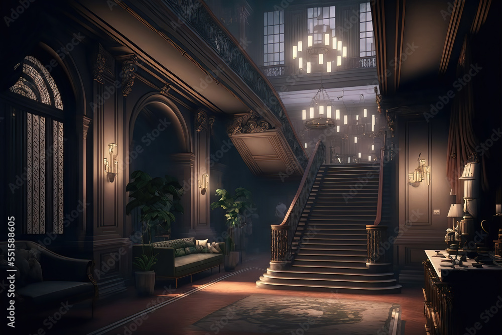 AI generated image of interior of a luxury 1920's. Art deco interior ...