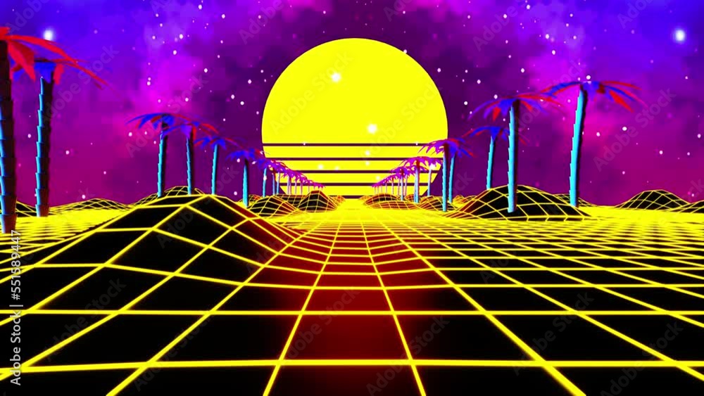 80s retro futuristic sci-fi seamless loop. Retrowave VJ videogame ...