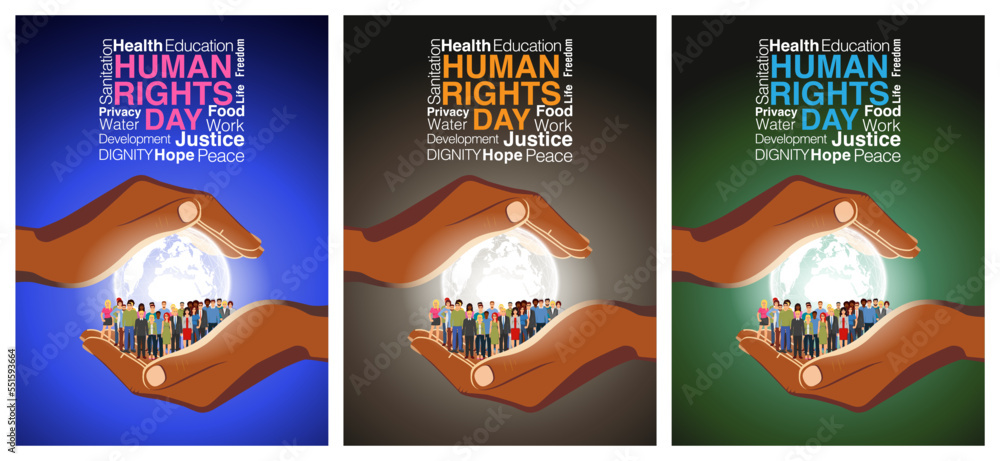 A set of world humans rights day vector abstract poster. Earth model ...
