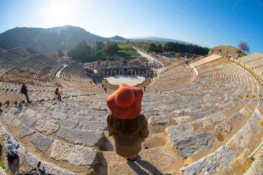 Ephesus ancient theatre landscape view in the ancient city of Ephesus ...