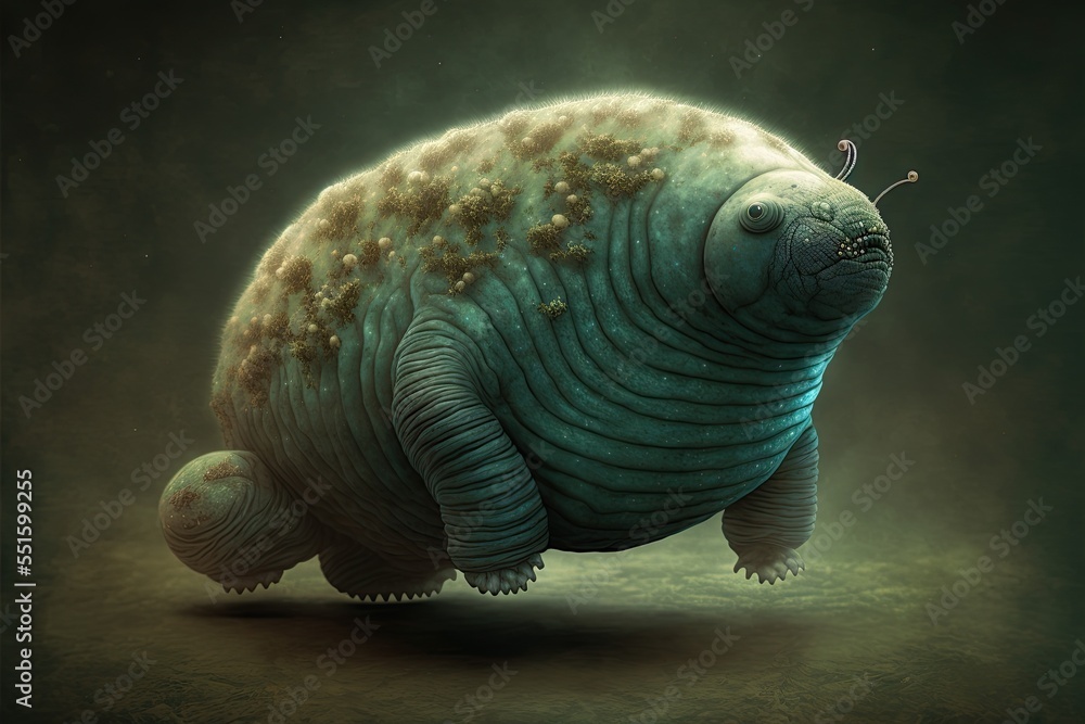 Funny Water Bear Tardigrade magnified under a microscope. Micro-animal ...