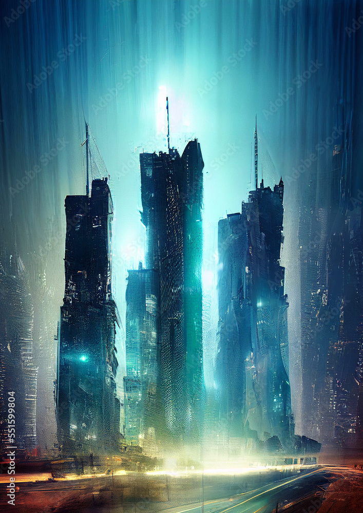 science fiction towers (architectural abstracts: photorealistic AI ...