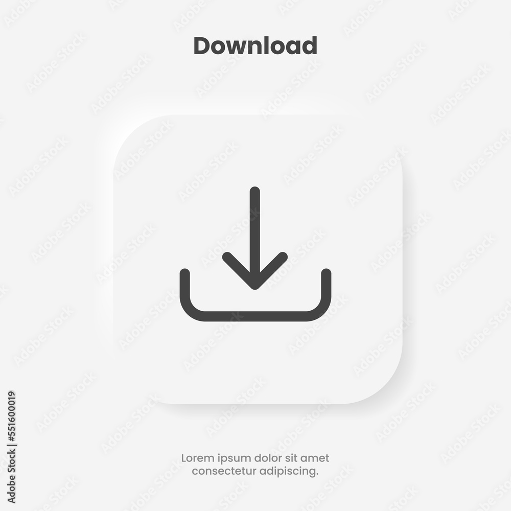 3D download icon button. Upload icon. Download symbol, sign. Down arrow ...