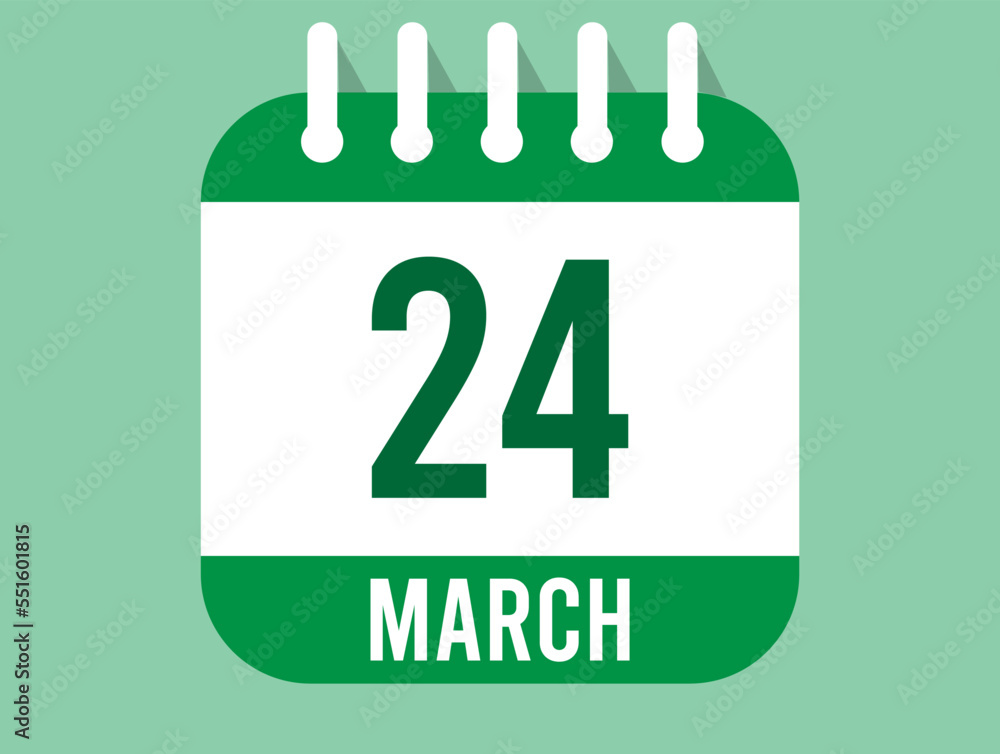 24 March day calendar icon. Calendar page in green color for the days ...