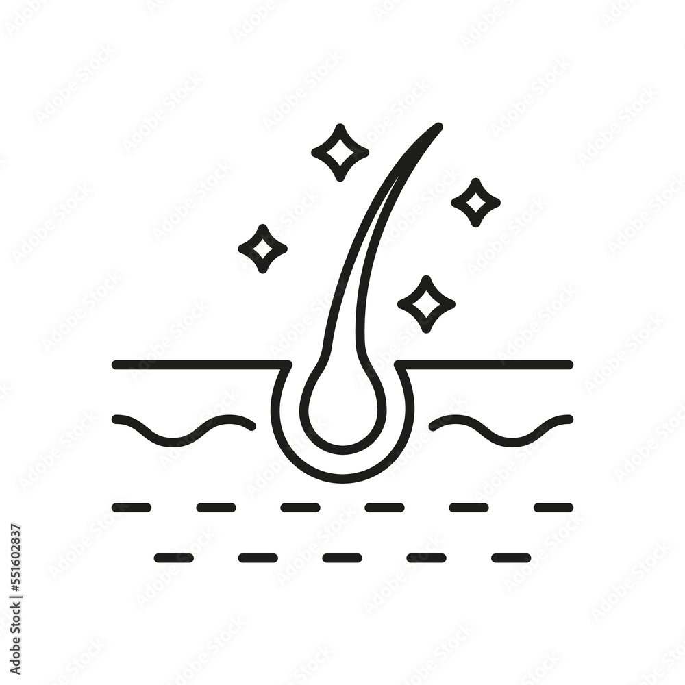 Follicle Shine Concept Line Icon. Hair Shiny with Keratin Effect Black ...