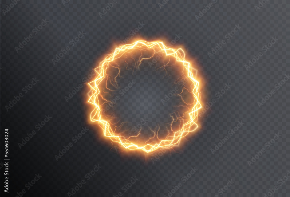 Powerful ball lightning gold png. A strong electric charge of energy in ...