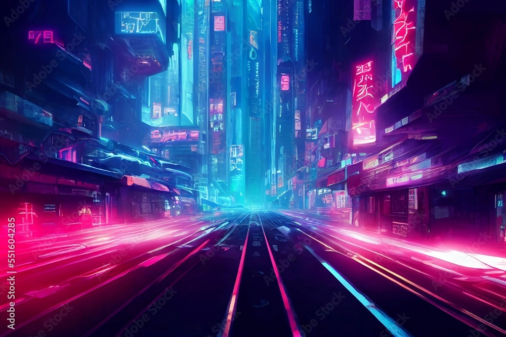 Neon cyber city Stock Illustration | Adobe Stock