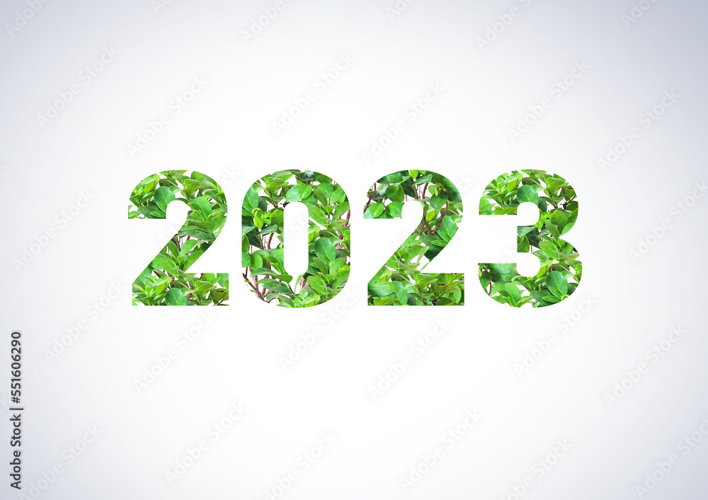 New Year 2023 green leaves. Recycling and save our planet and earth ...