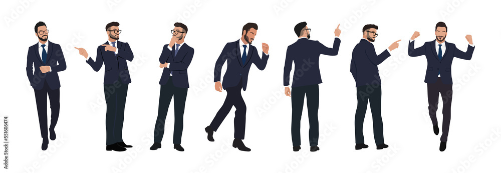 full length, back, front, profile man, salesman, graphic, poses ...
