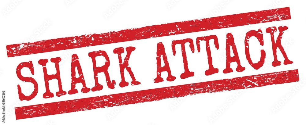 SHARK ATTACK text on red lines stamp sign. ilustração do Stock | Adobe ...