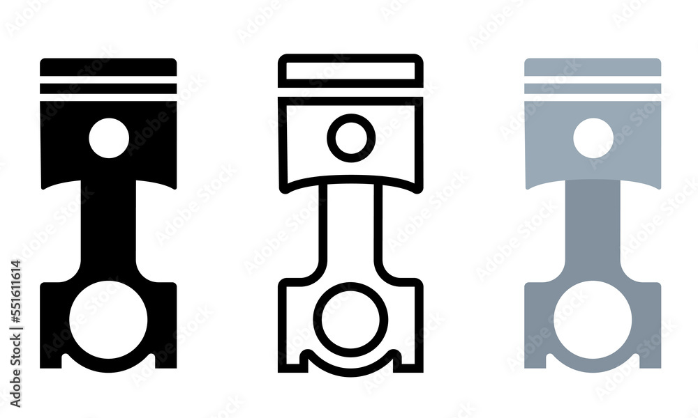 Piston and connecting rod. Vector icons isolated on white background ...