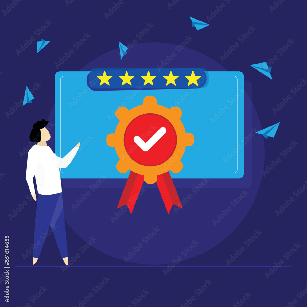 Hand holding Quality badge with premium product certificate guarantee ...