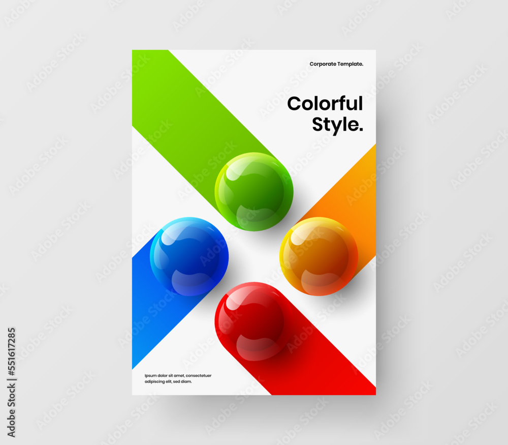 Geometric 3D spheres magazine cover template. Colorful front page ...