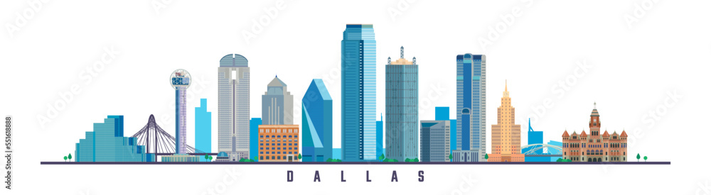 Vector illustration of Dallas city landmarks and skyscrapers. Stock ...