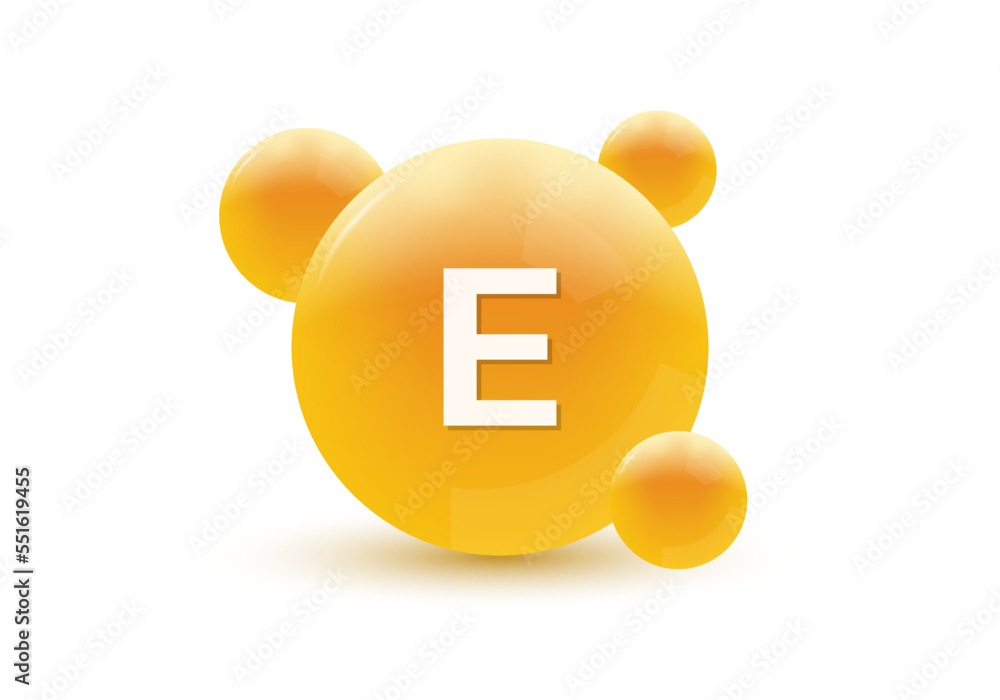 Vitamin E 3d icon. Circle drop, capsule or pill isolated on white ...