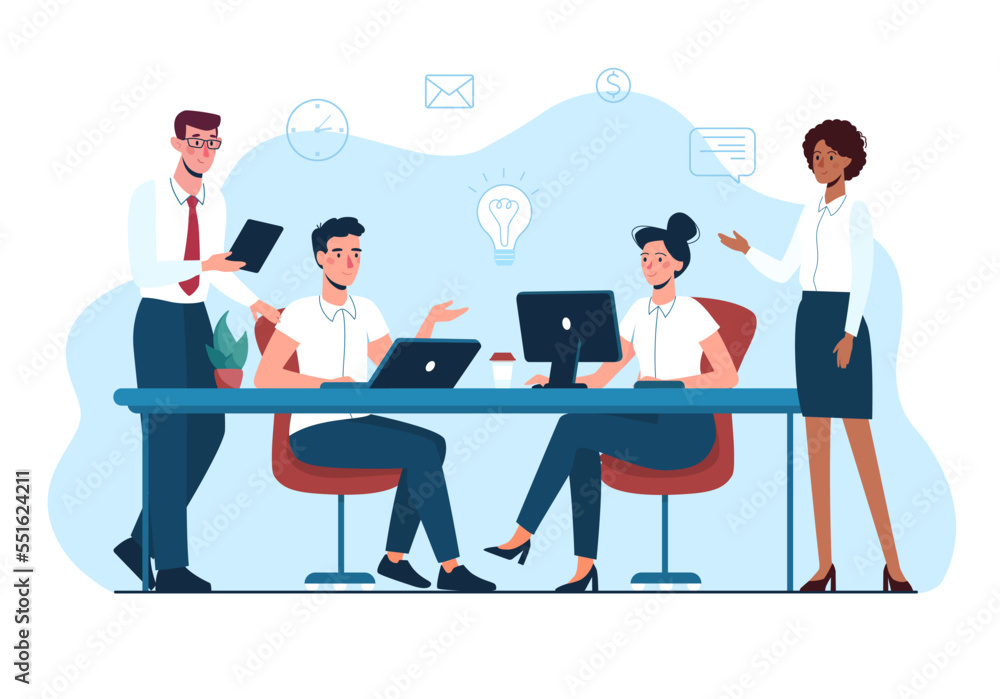 Vecteur Stock Business people work together in the office, discuss ...