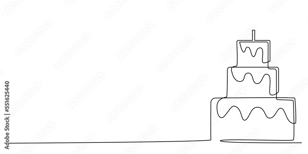 Decoration continuous line hand drawing element cake for wedding photo ...