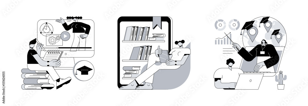 E-learning tools abstract concept vector illustration set. Online ...