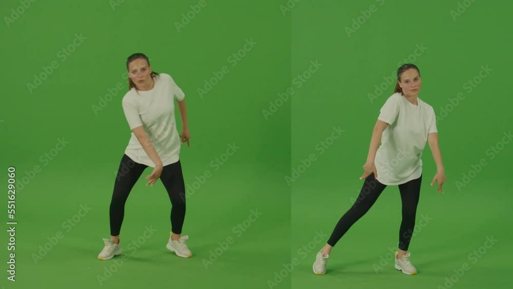 2-in-1 Split Green Screen Montage. Female Dancer Performing a Dance on ...