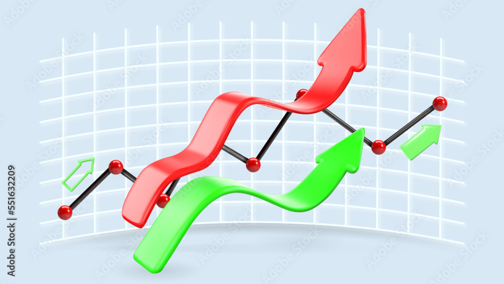 Growth chart. Trade arrow. Stock price chart. Realistic 3D design ...
