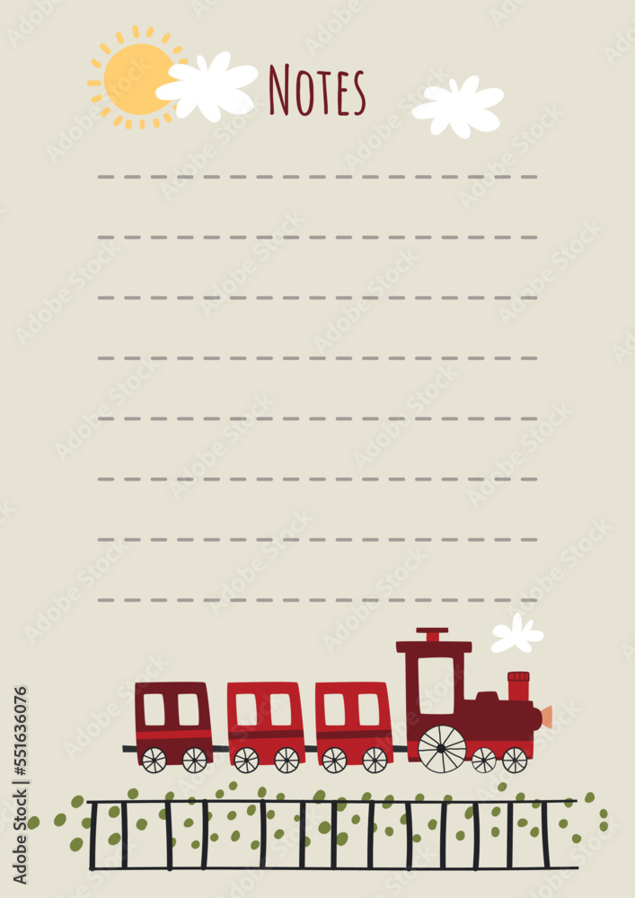 Template of notes paper. Printable kids design. Cute illustrations of ...