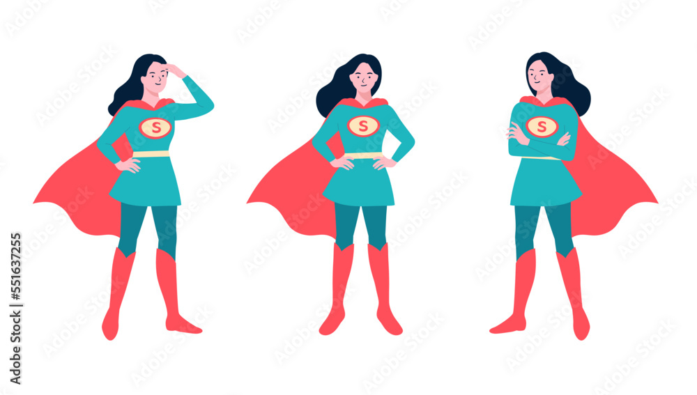 Superheroes women character. Longhaired superwoman actions set in ...